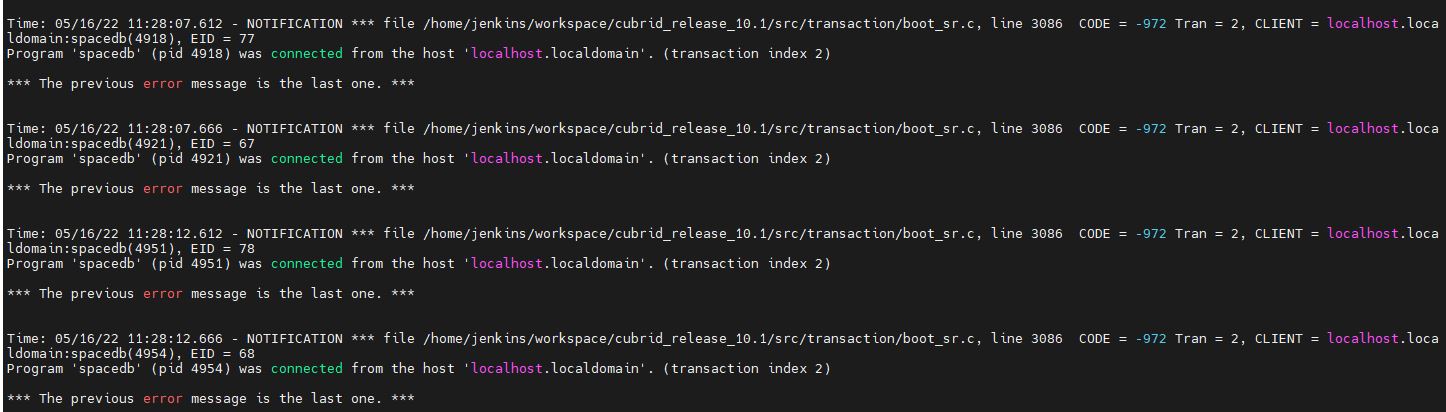 CUBRID | Q&A - Program 'spacedb' (pid 5835) was connected from the host 'localhost.localdomain'